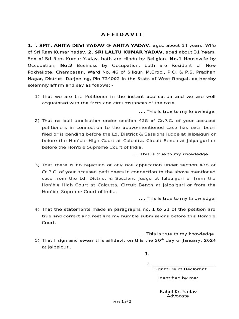 Bail Affidavit | PDF | Bail | Justice