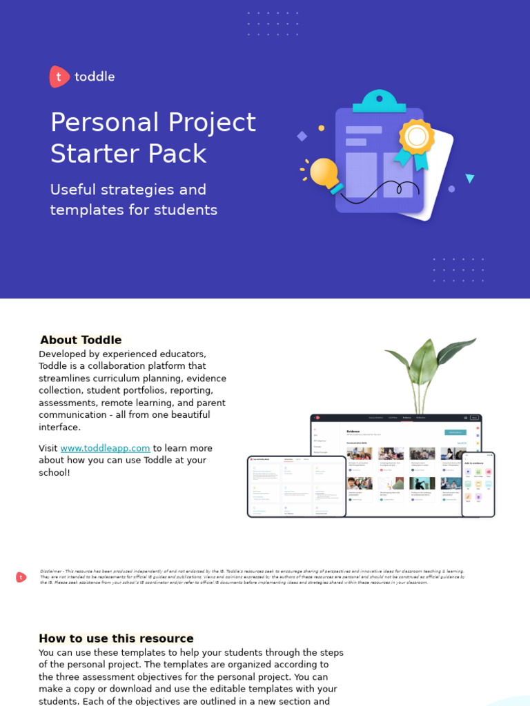 Toddle - Personal Project Student Starter Pack | PDF | Goal | Learning