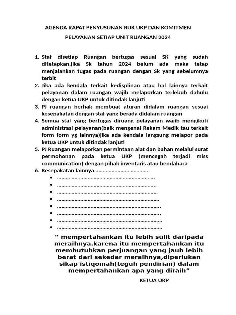 AGENDA RAPAT PENYUSUNAN RUK UKP DAN KOMITMEN | PDF