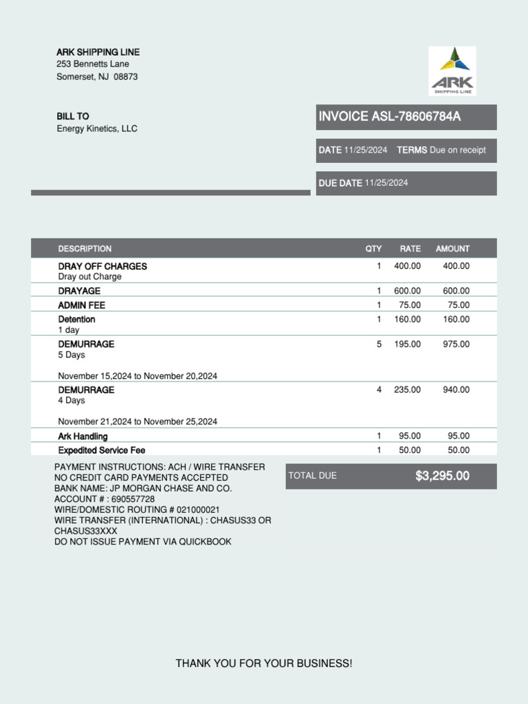 Invoice for Ark Shipping Charges | PDF