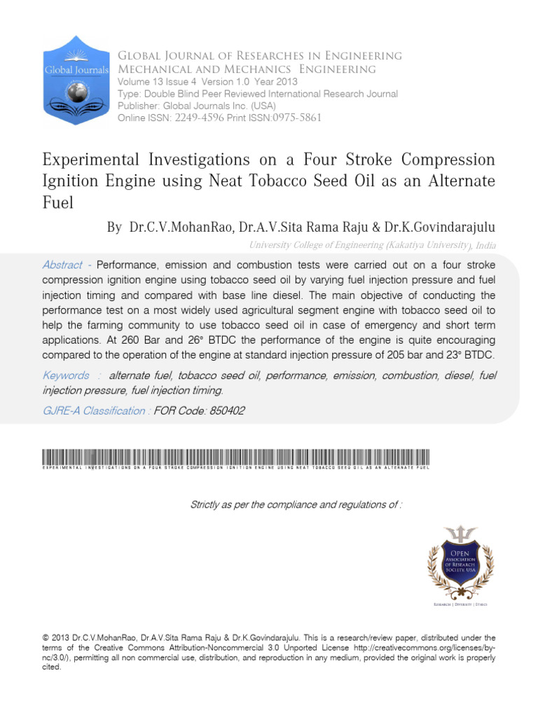 1 Experimental Investigations On A Four Stroke | PDF | Diesel Engine ...
