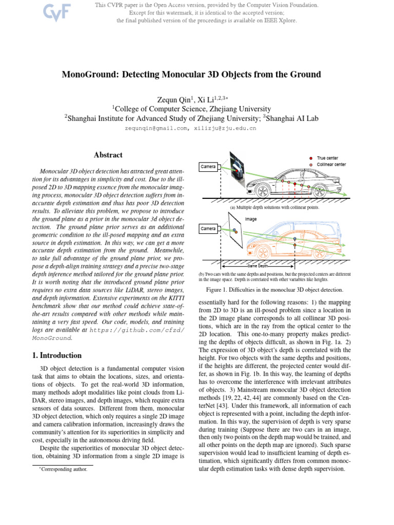 Qin MonoGround Detecting Monocular 3D Objects From The Ground CVPR 2022 Paper | PDF | Lidar