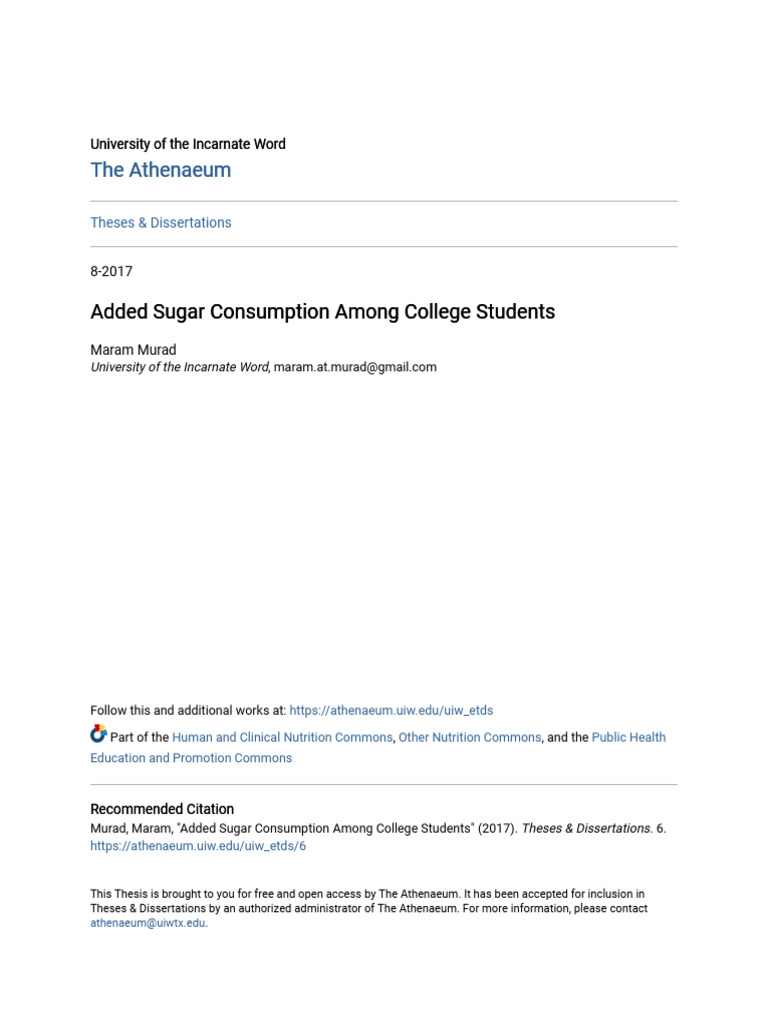 Added Sugar Consumption Among College Students | PDF | Fructose | Diet ...