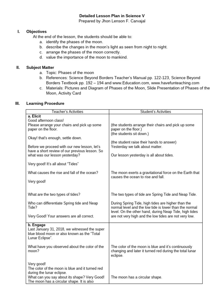 Phases of the Moon Lesson Plan | PDF | Moon | Tide