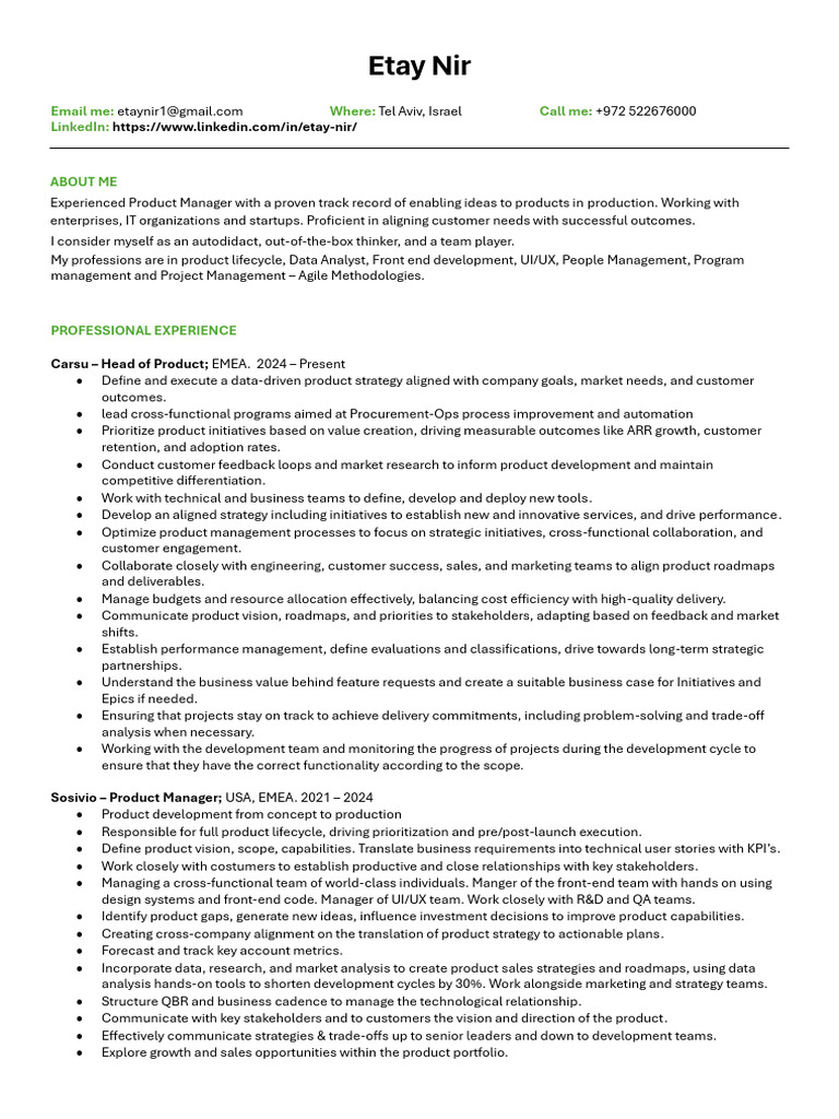 Etay Nir CV | PDF | Software Development Process | Agile Software ... Etay Nir CV | PDF | Software Development Process | Agile Software ...