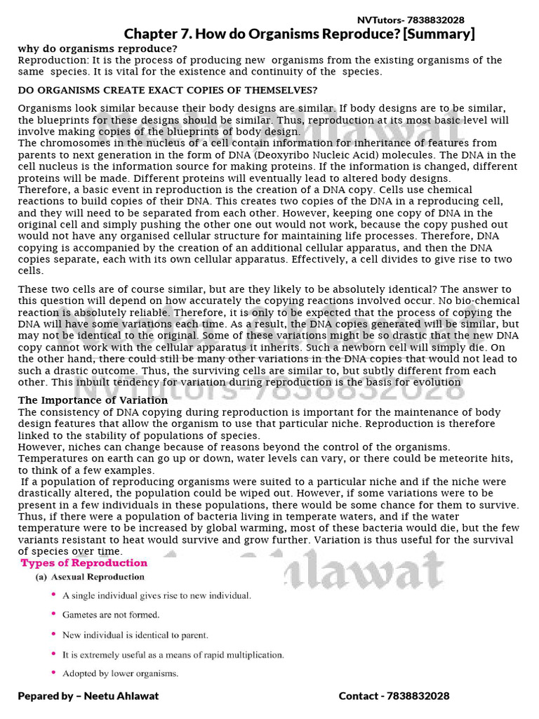 Chapter 7 Reproduction Summary | PDF | Sexual Reproduction ...