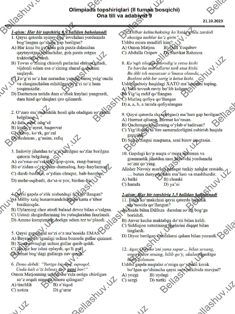 Ona Tili 9-Sinf | PDF