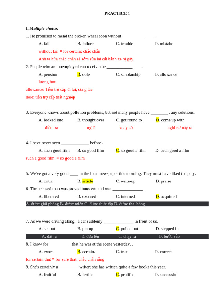 PRACTICE 1 - KEY | PDF