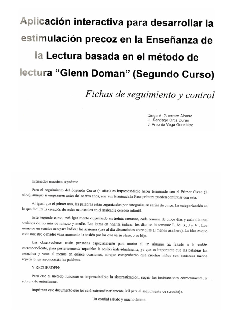 Vocabulario Ficha Seguimiento Lectura Glenn Doman 2º Curso | PDF