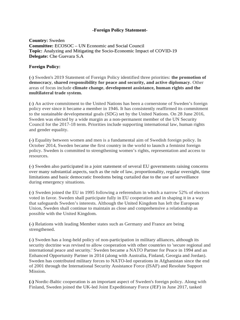Sweden's Comprehensive Foreign Policy | PDF | Sweden | European Union