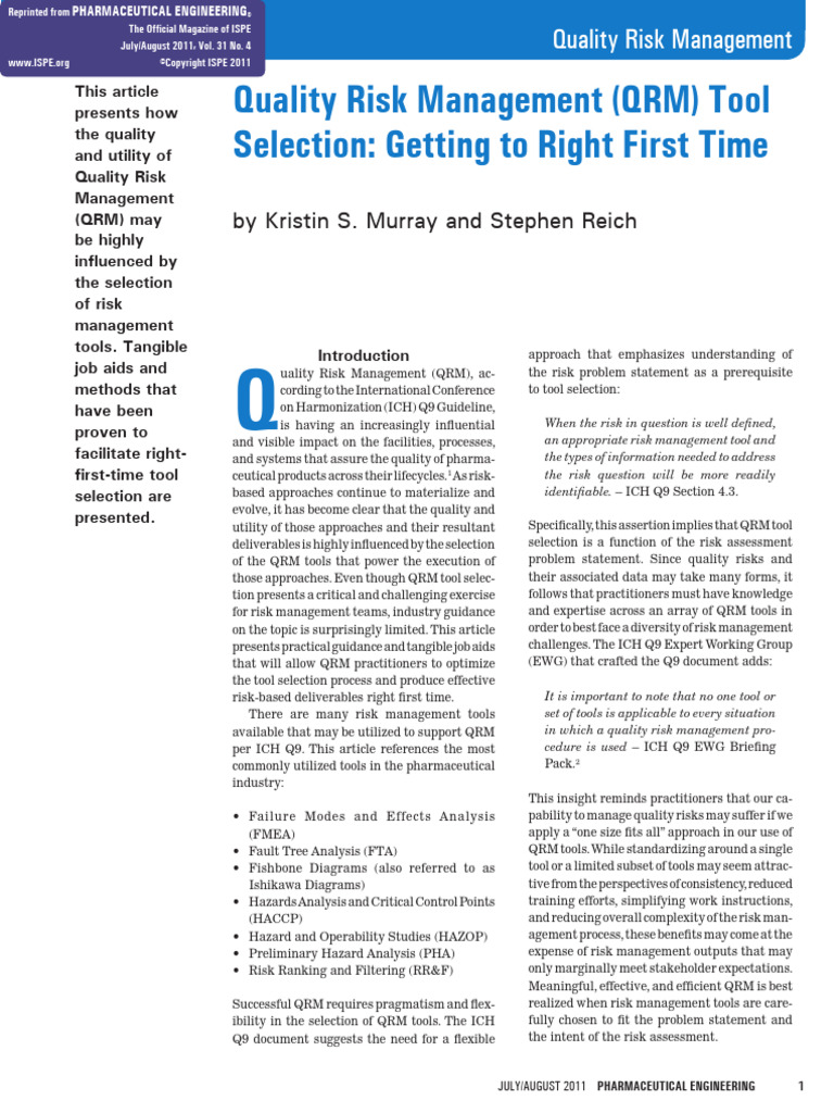 QRM Tools Selection (ISPE Jurnal) | PDF | Risk | Risk Management