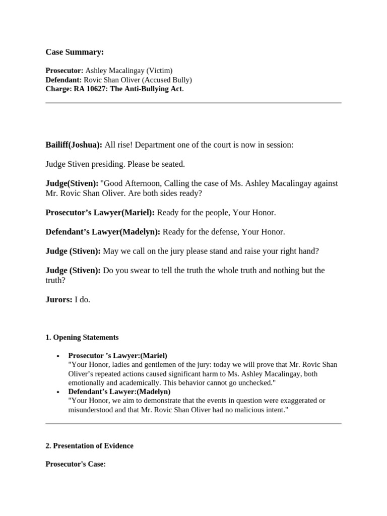 Mock Trial Script For Bullying | PDF | Bullying | Judge