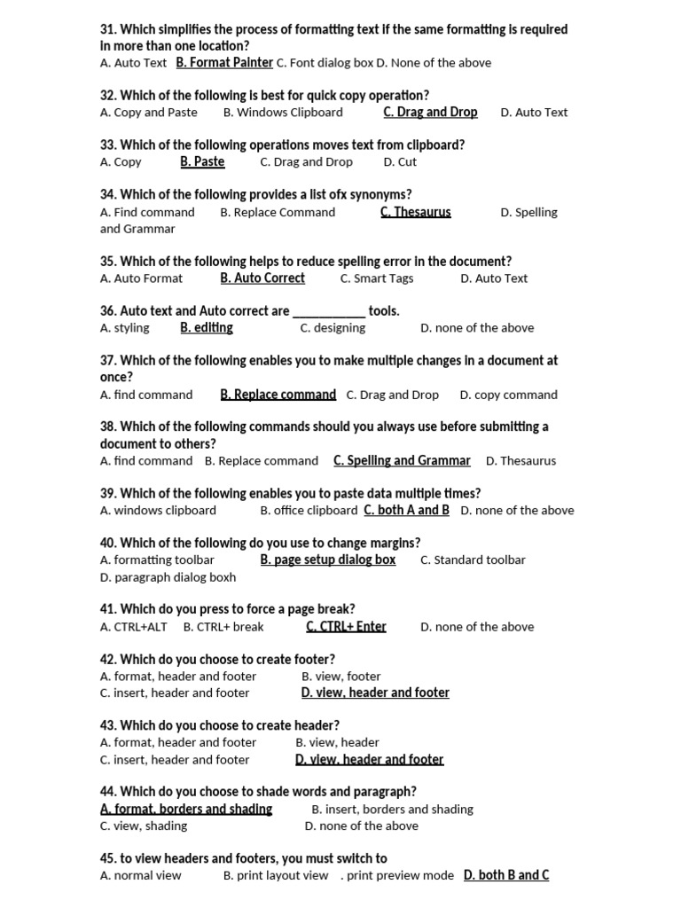 MS Word User Proficiency Quiz | PDF | Microsoft Word | Keyboard Shortcut