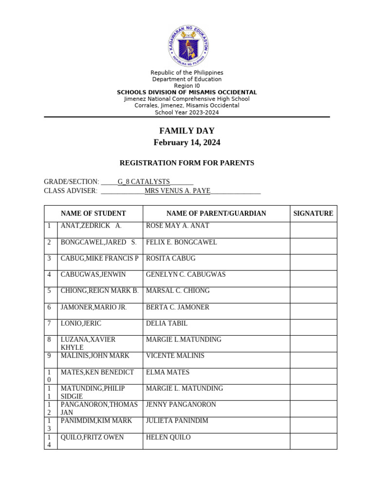 Family Day Registration Form 2024 | PDF