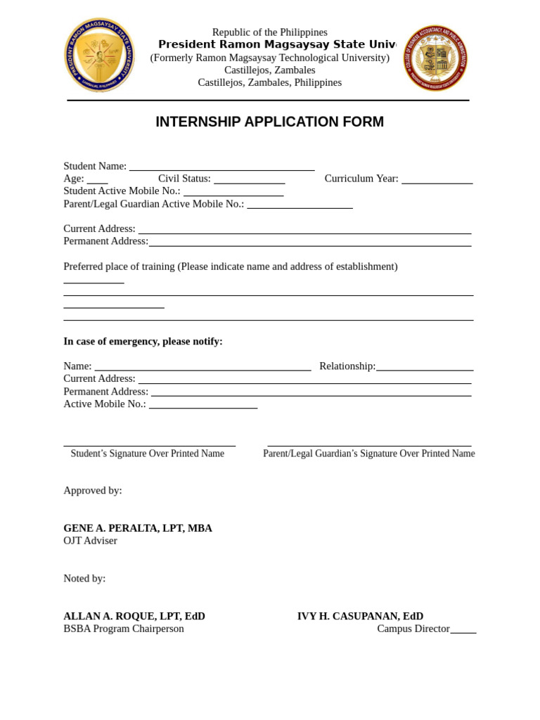 Internship Application Form 2 | PDF