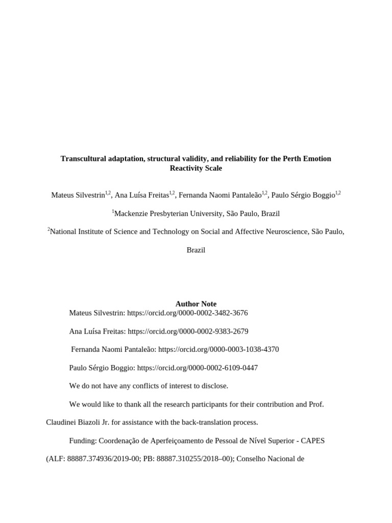Transcultural Adaptation, Structural Validity, and Reliability For The ...