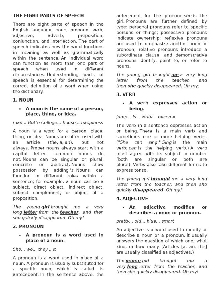 THE EIGHT PARTS OF SPEECH | PDF | Part Of Speech | Noun