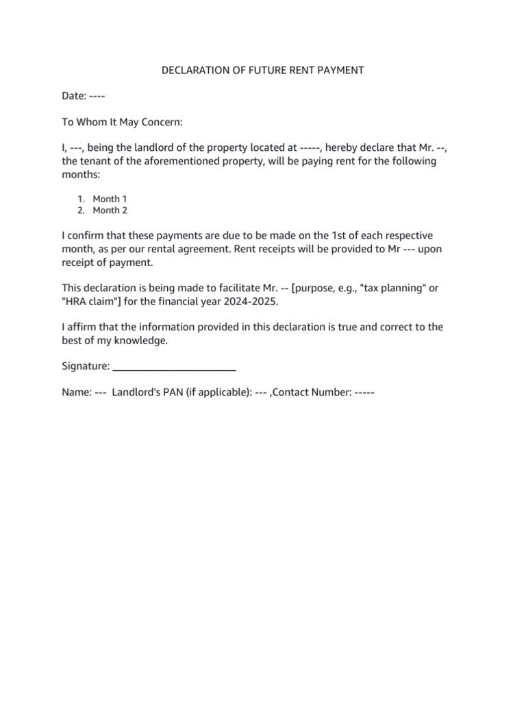 Declaration of Future Rent Paymen1 | PDF