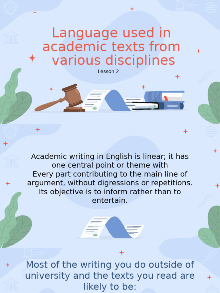 Lesson 2 Language Used in Academic Text 052442 | PDF | Verb | Word