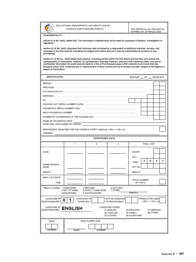 2022 National Demographic Survey Form | PDF