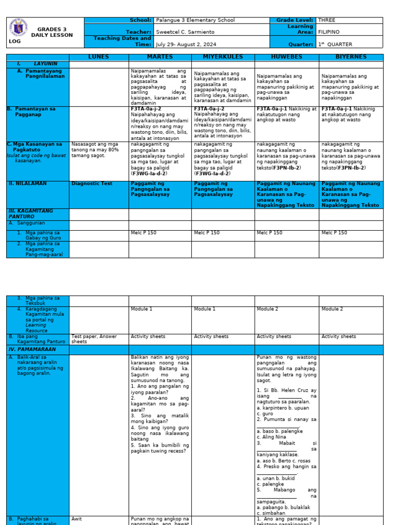 DLL Fil3 Q1 W1 | PDF