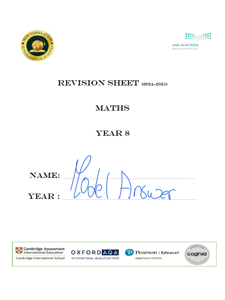 Year 8 Final Revision Sheet Term Exam | PDF