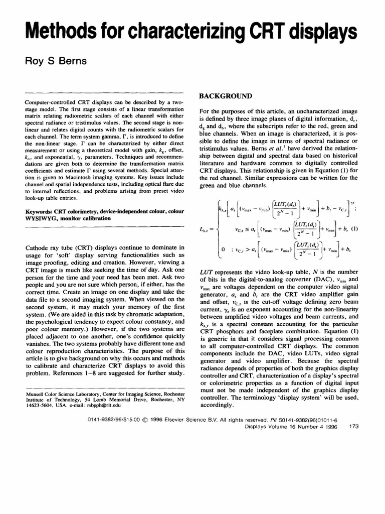 Methods For Characterizing CRT Displays | PDF | Matrix (Mathematics ...