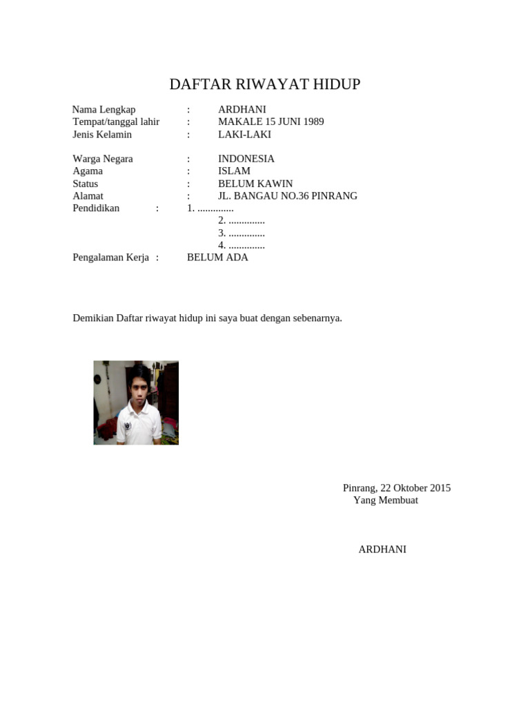 contoh riwayat hidup | PDF