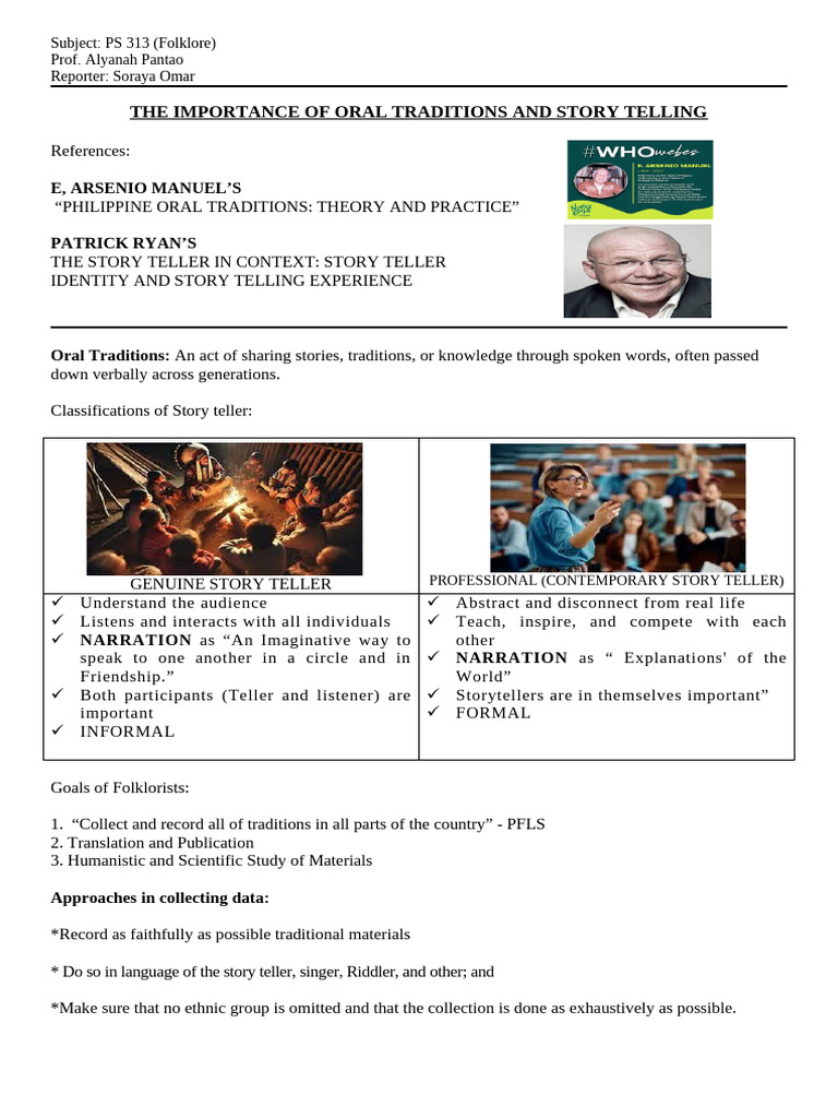 Importance of Oral Traditions in Folklore | PDF | Storytelling | Folklore