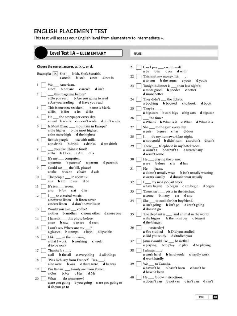 English Placement Test | PDF