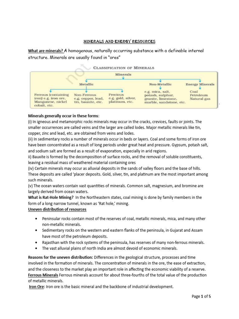 Minerals and Energy Resources Overview | PDF | Coal | Ore
