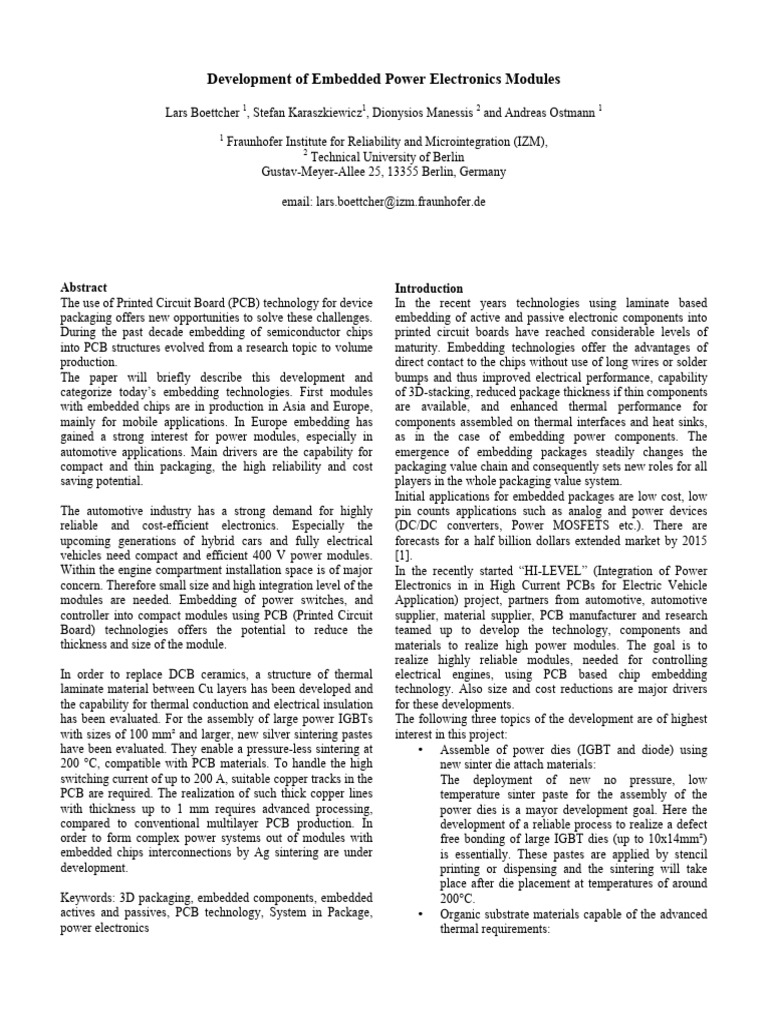 Development of Embedded Power Electronics Modules | PDF | Printed ...