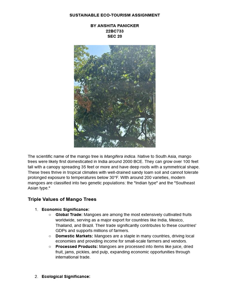 SUSTAINABLE ECO-TOURISM ASSIGNMENT | PDF | Mango | Soil