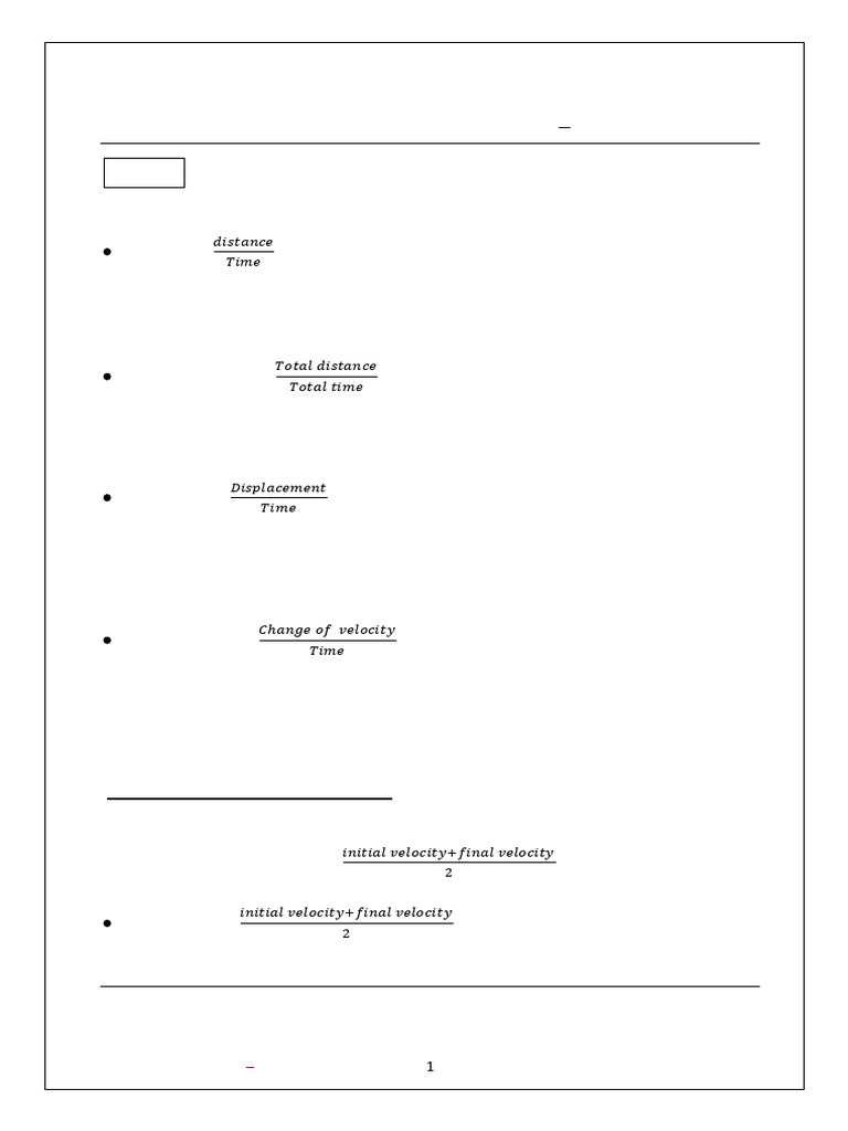 Grade 11 Physics Formula Sheet | PDF | Velocity | Acceleration