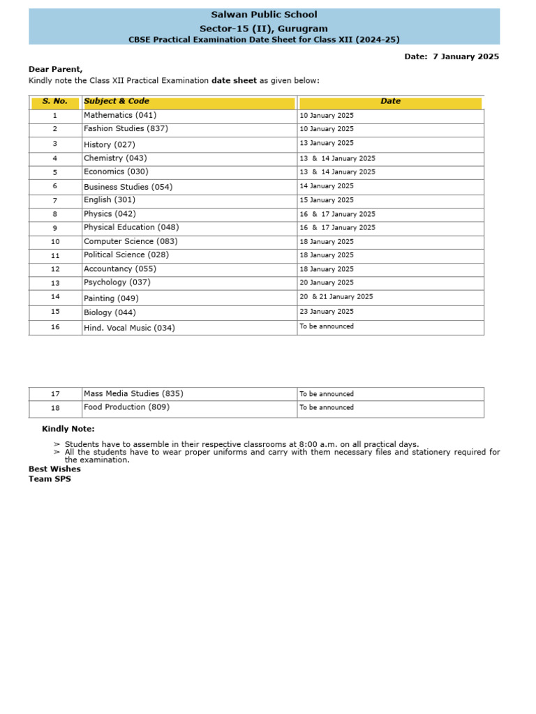 Cbse Board PRCT Exam Xii 2025 | PDF