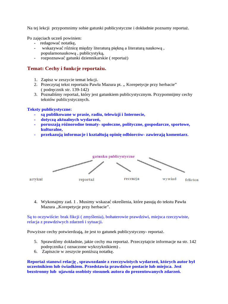 07.05. Cechy I Funkcje Reportażu | PDF