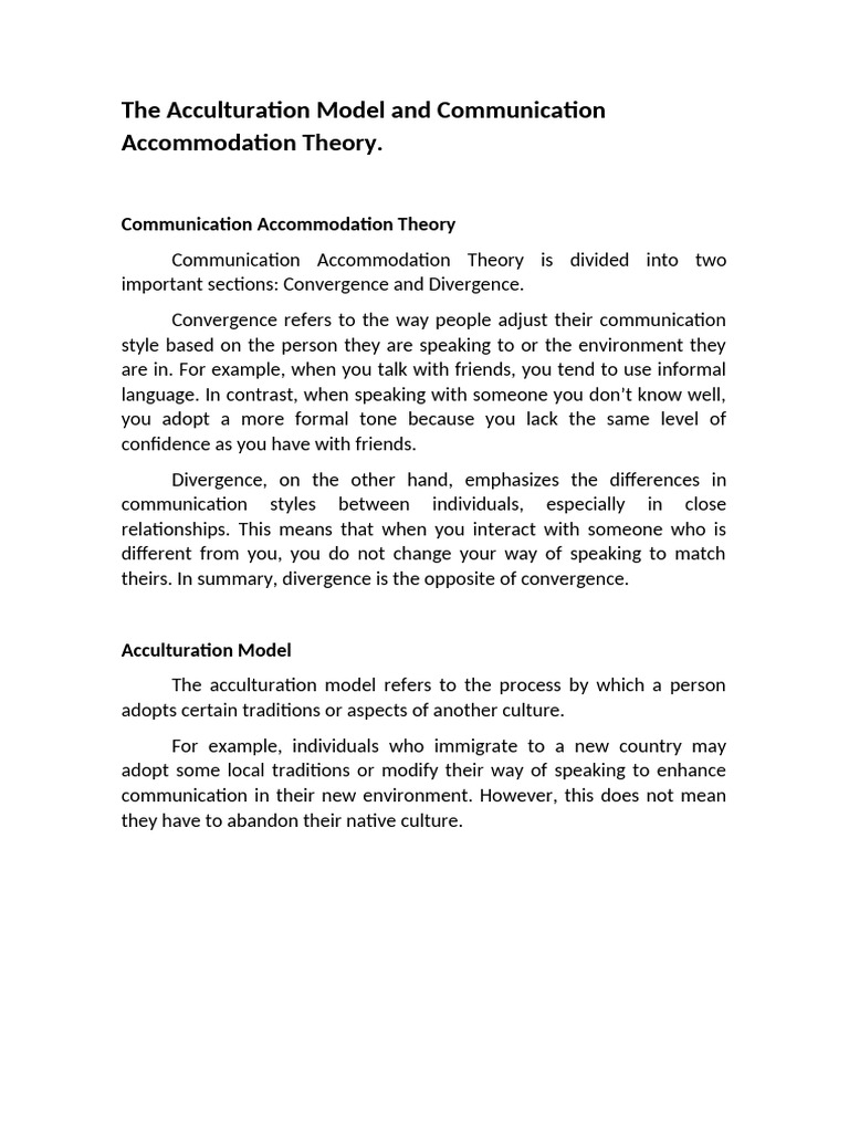 Communication Accommodation Theory | PDF