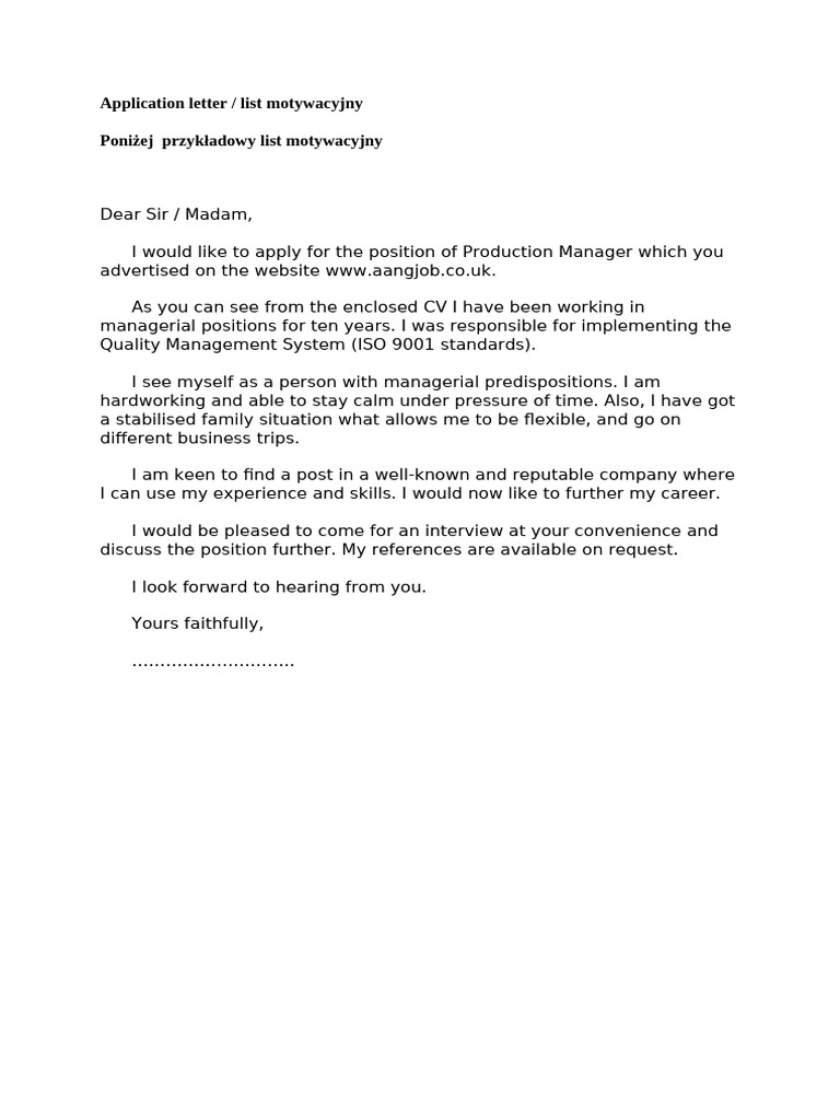 Application letter -example (1) | PDF