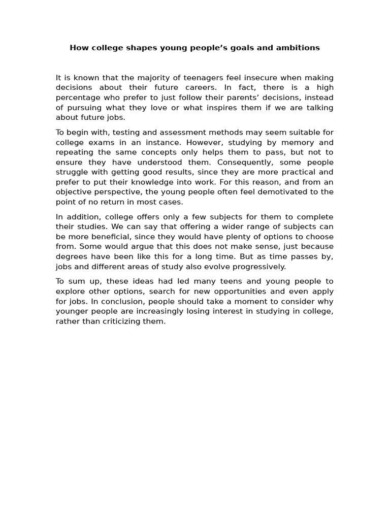 Essay Factors in How College Shapes Young People's Ambitions | PDF