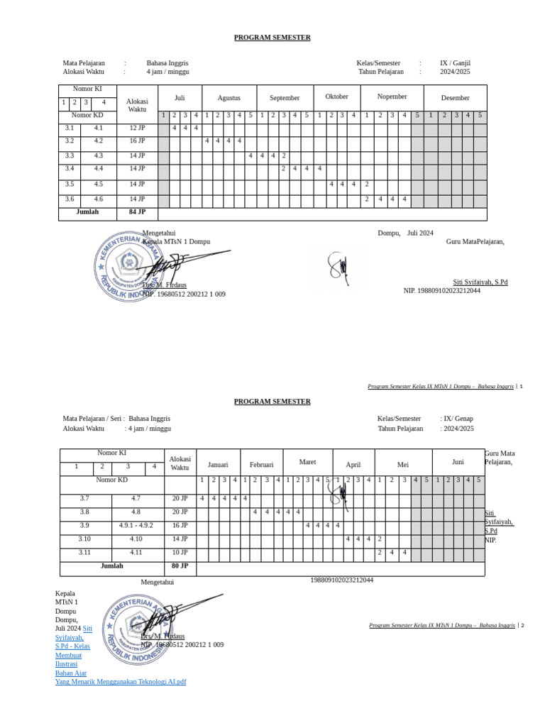 PROSEM Genap KLS IX 2024-2025 syifa | PDF