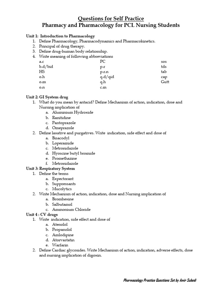 Questions for Practice Pharmacology | PDF | Pharmacology | Drugs