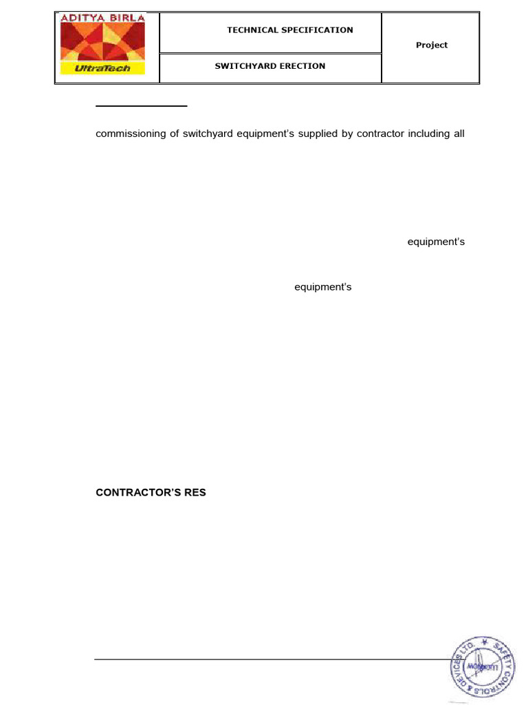 Erection Spec Switchyard Signed - Compressed | PDF | Electrical Substation | Electrical Wiring