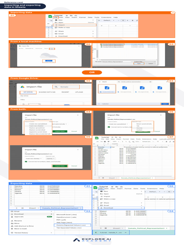 Importing and Exporting Data in Sheets - Reference Card 3586 | PDF