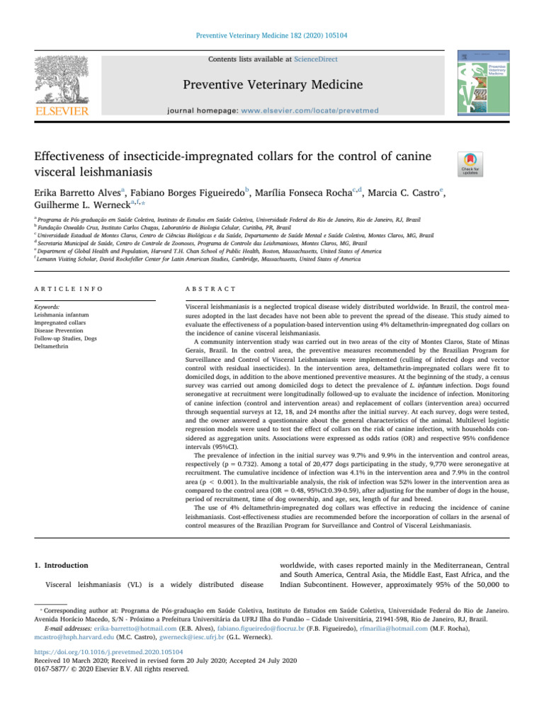 Effectiveness of insecticide-impregnated collars for the control of canine visceral ...