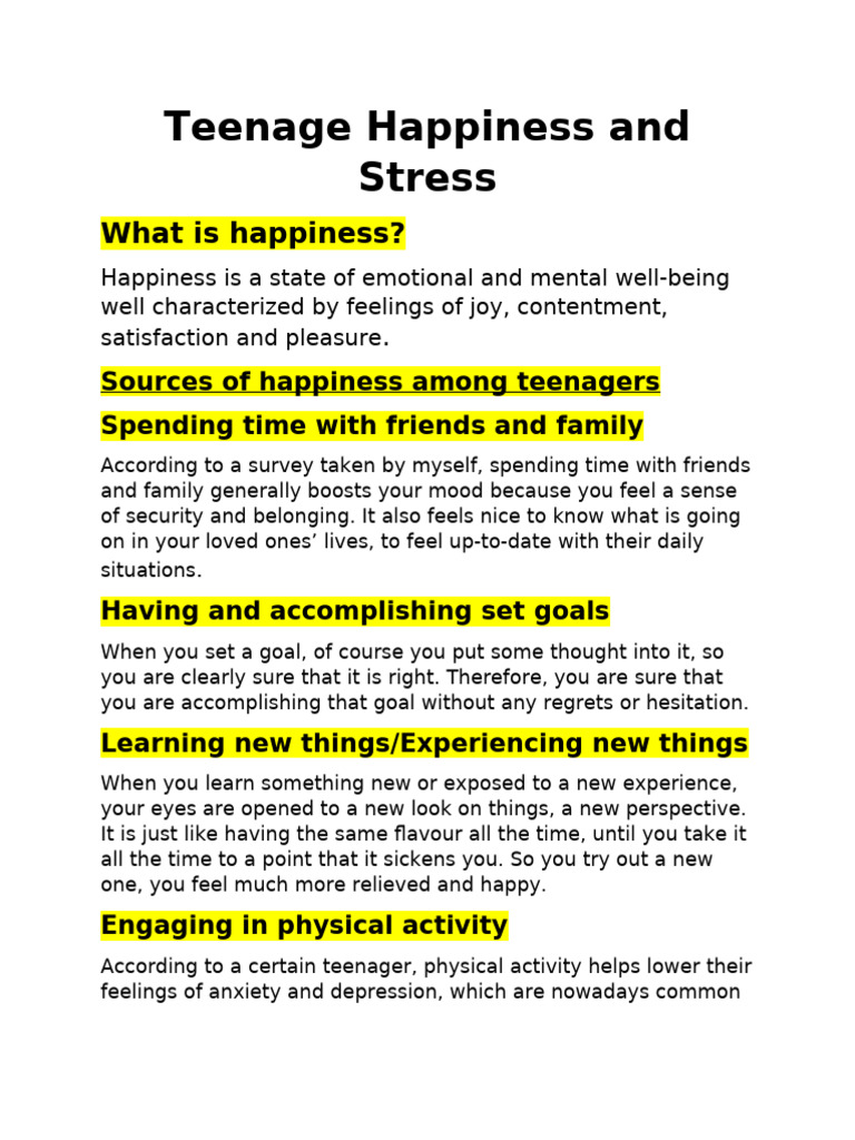 Teen Happiness: Sources and Stress Factors | PDF | Happiness | Adolescence