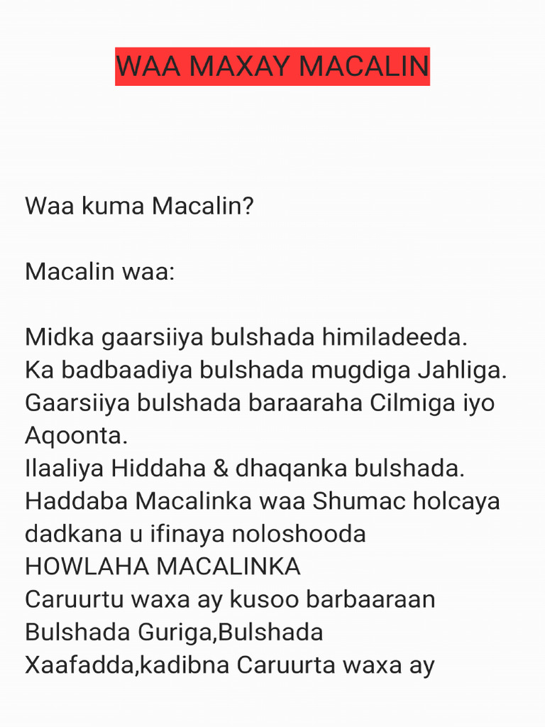 Waa Maxay Macalin | PDF