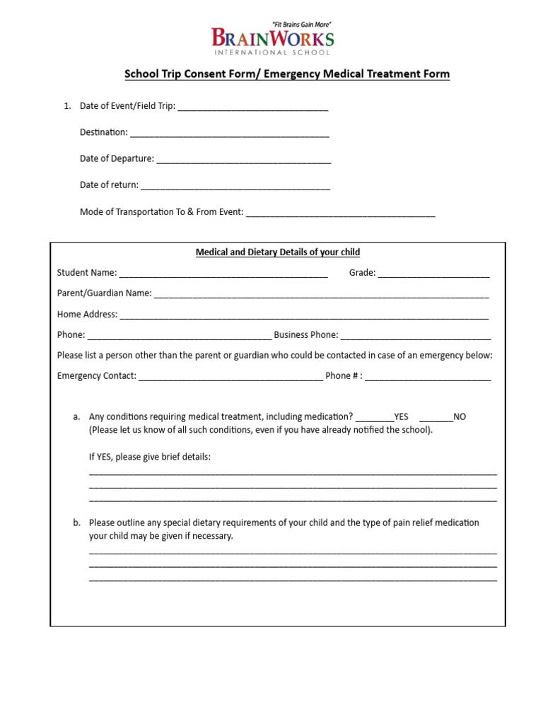 School Trip Consent Form | PDF | Health Care | Causes Of Death