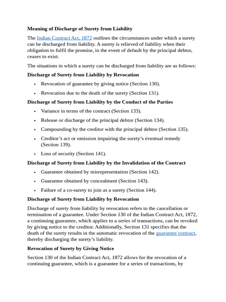 Discharge of Surety Liability Explained | PDF | Guarantee | Surety