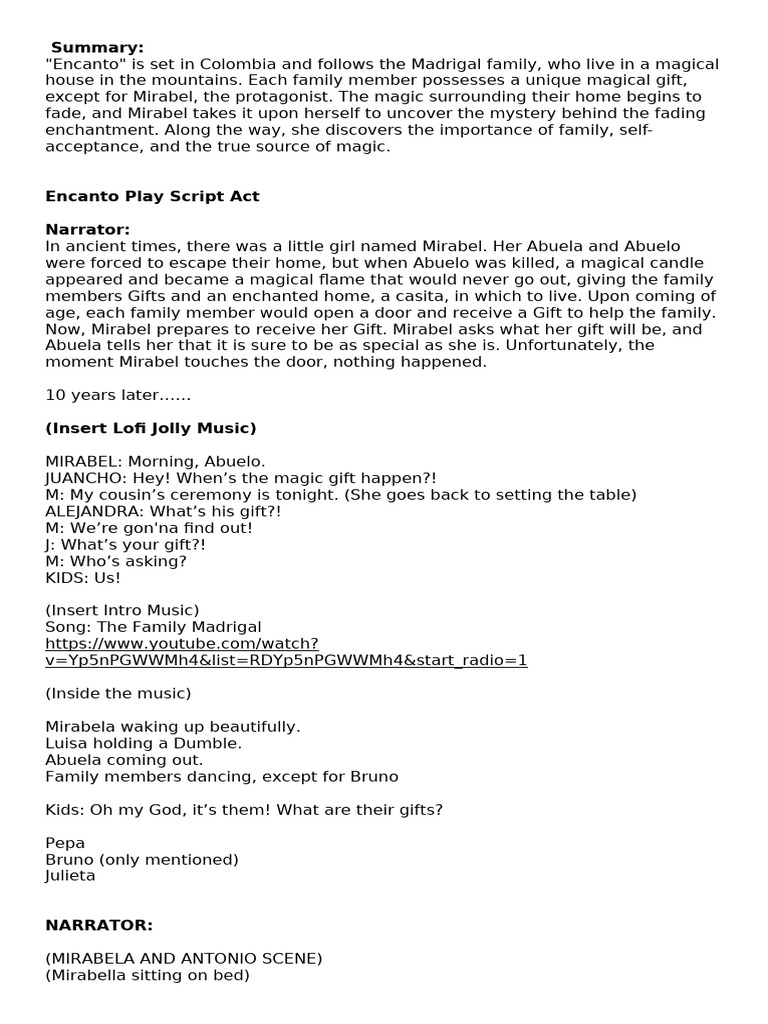"Encanto Play Script Summary" | PDF