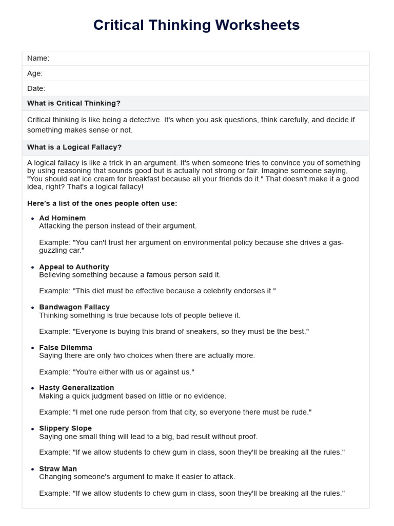 Critical Thinking Worksheets | PDF | Fallacy | Argument